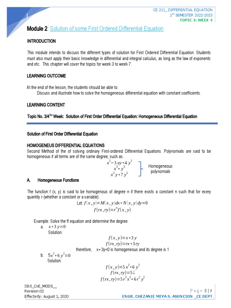 Module2 Topic3 Week4 Differential Equation | PDF | Equations ...