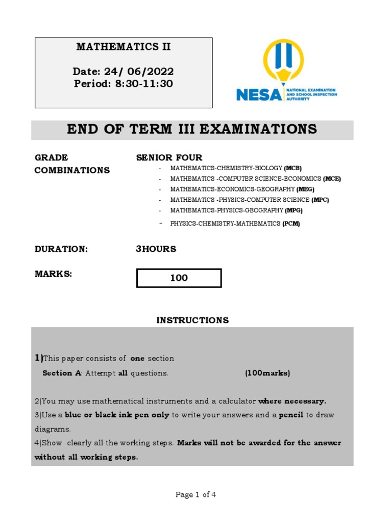 S4 Mathematics Exam Paper 2022 | PDF | Teaching Methods & Materials