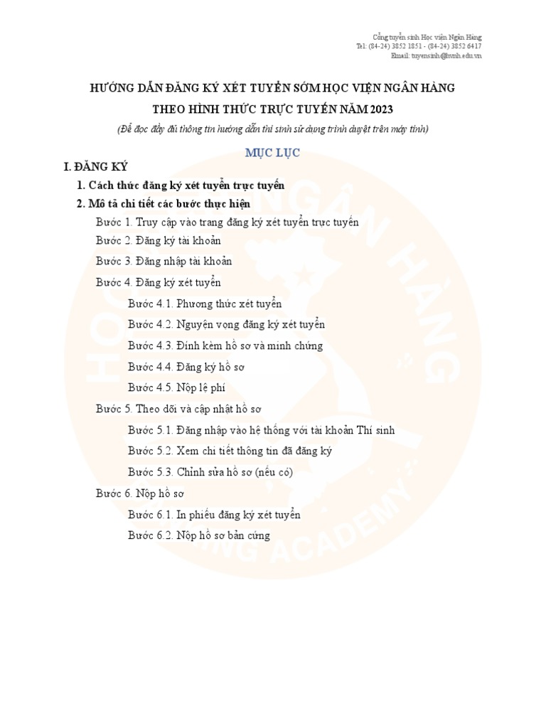Huong Dan Dang Ky Xet Tuyen Som HVNH 2023 | PDF