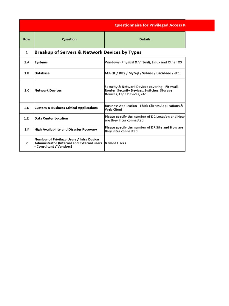 ARCON PAM - Sizing Questionnaire - Summary 1.1 | PDF | Affaires ...