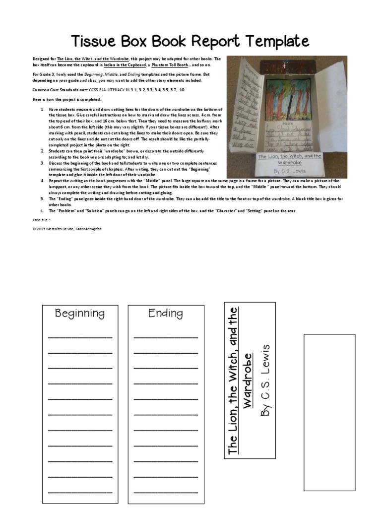 Tissue Box Book Report Template: Ccss - Ela-Literacy - Rl.3.1 | PDF