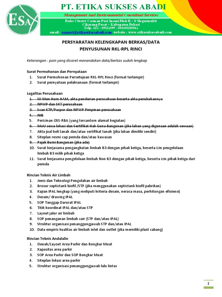 Persyaratan Kelengkapan RKL-RPL Rinci | PDF