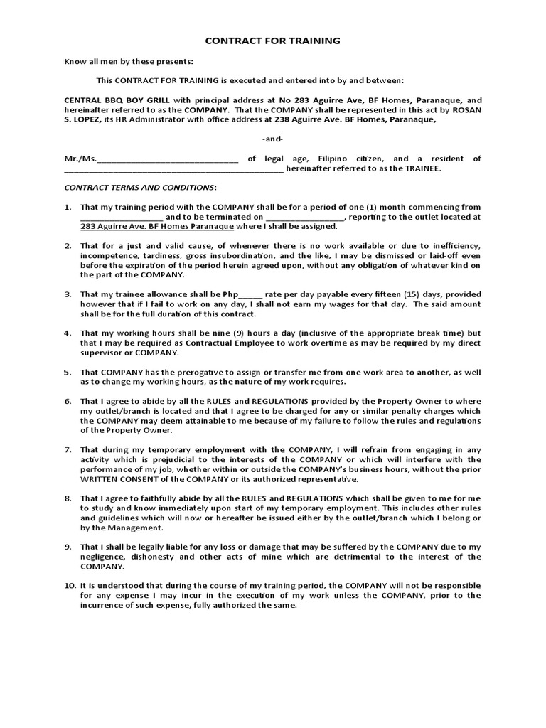 Trainee Agreement | PDF