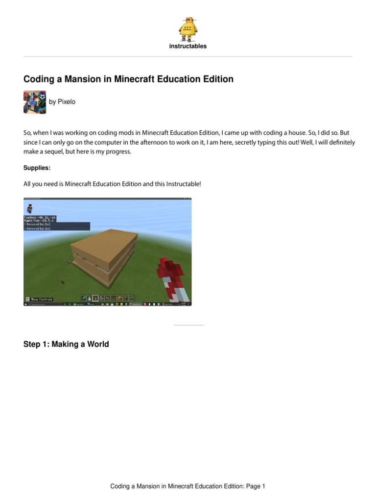 Coding A Mansion in Minecraft Education Edition | PDF