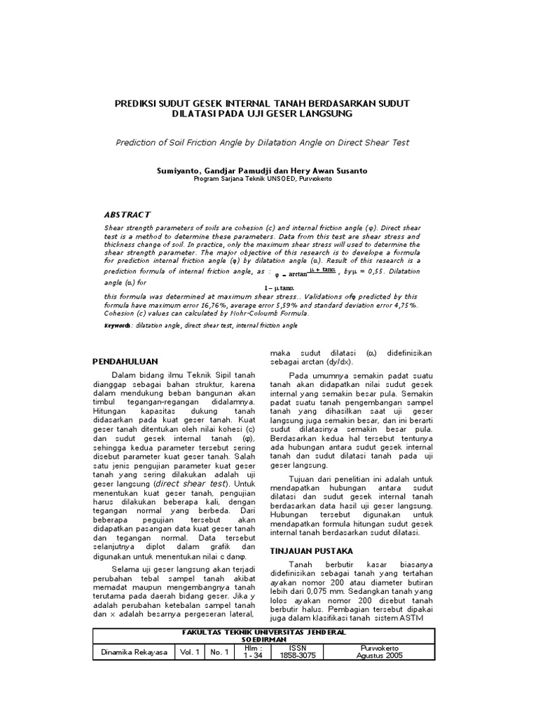 Prediksi Sudut Gesek Tanah dari Dilatasi | PDF | Metode & Bahan Ajar ...