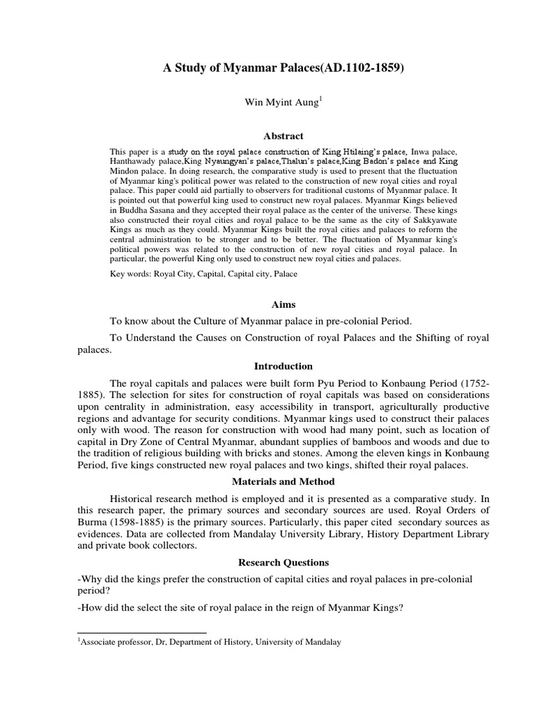 A Study of Myanmar Palaces (AD.1102-1859) | PDF