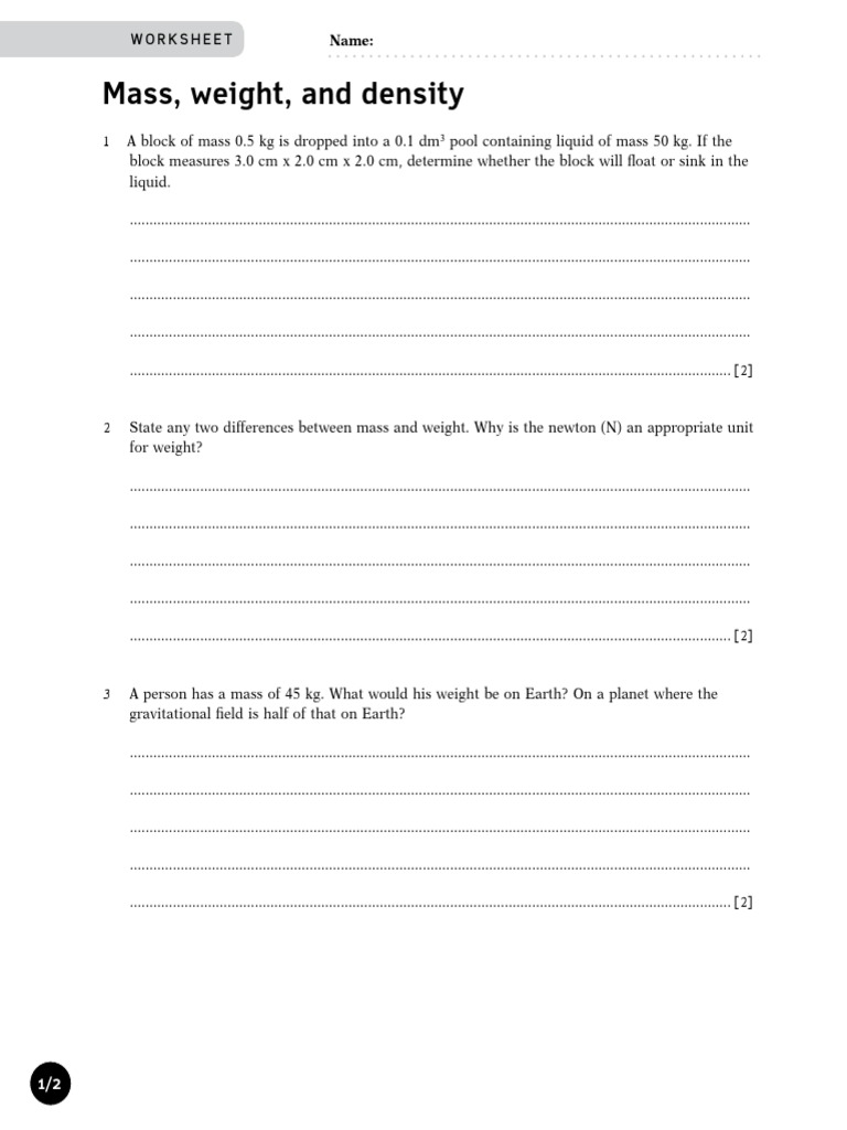 Mass, Weight and Density | PDF | Mass | Weight