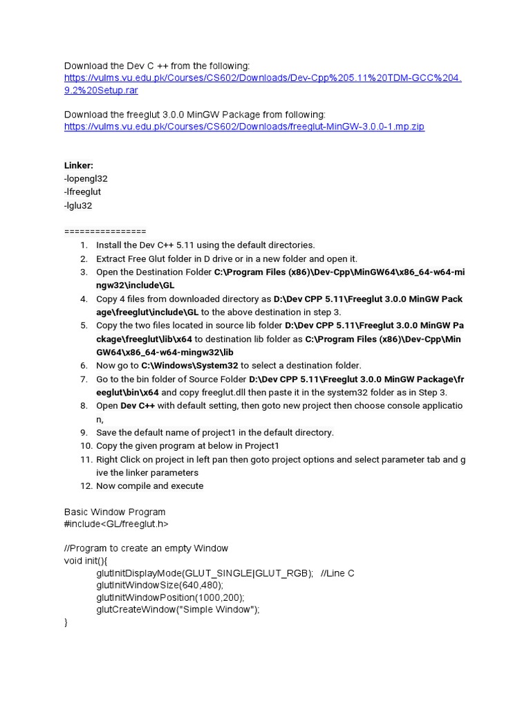 How To Instal and Program With Glut (OpenGL Utility) Libraires | PDF | Business | Computers