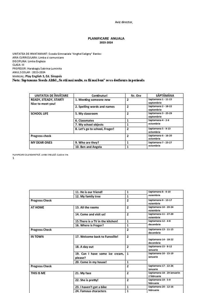 Planificare Sinapsis III (Anuala, Calendaristica, Unitati) | PDF