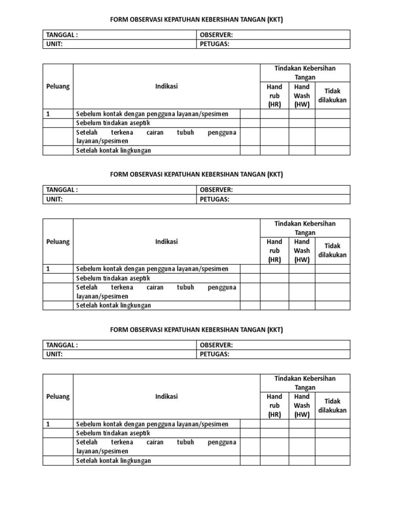 FORM OBSERVASI KEPATUHAN KEBERSIHAN TANGAN | PDF
