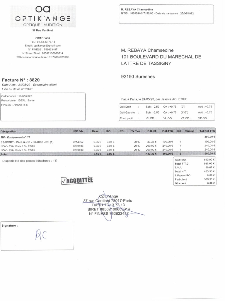 Facture Rebaya Optique 2023 | PDF