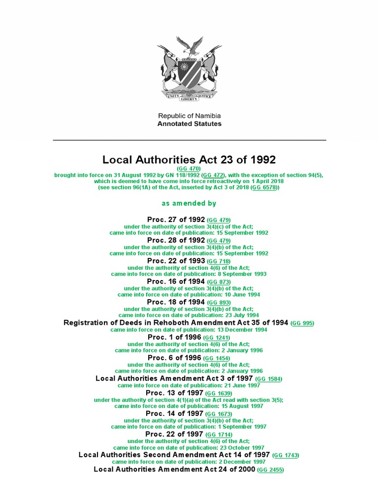Local Authorities Act 23 of 1992 | PDF