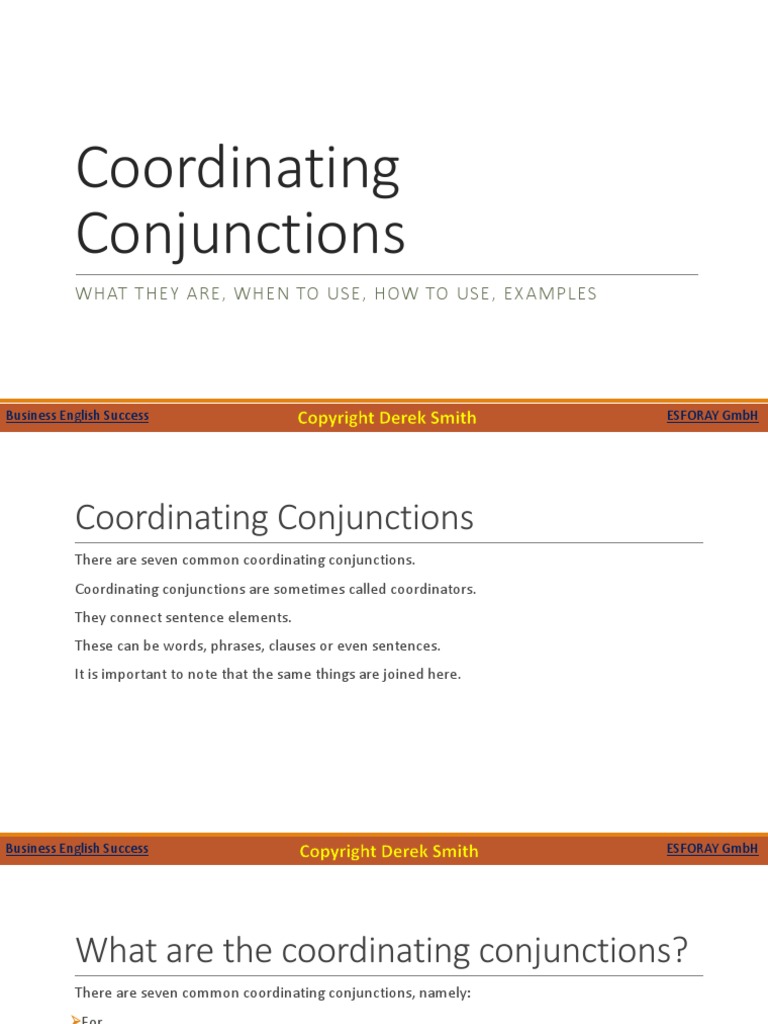 Conjunctions Coordinating | PDF