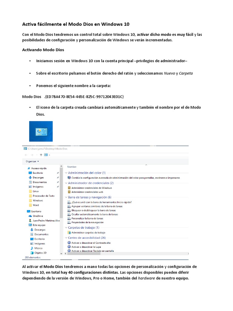 Activa Fácilmente El Modo Dios en Windows 10 | PDF