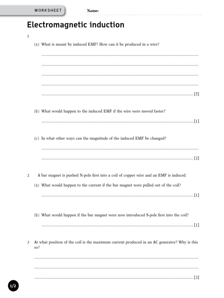 Electromagnetic Induction - Worksheets | PDF Electromagnetic Induction - Worksheets | PDF