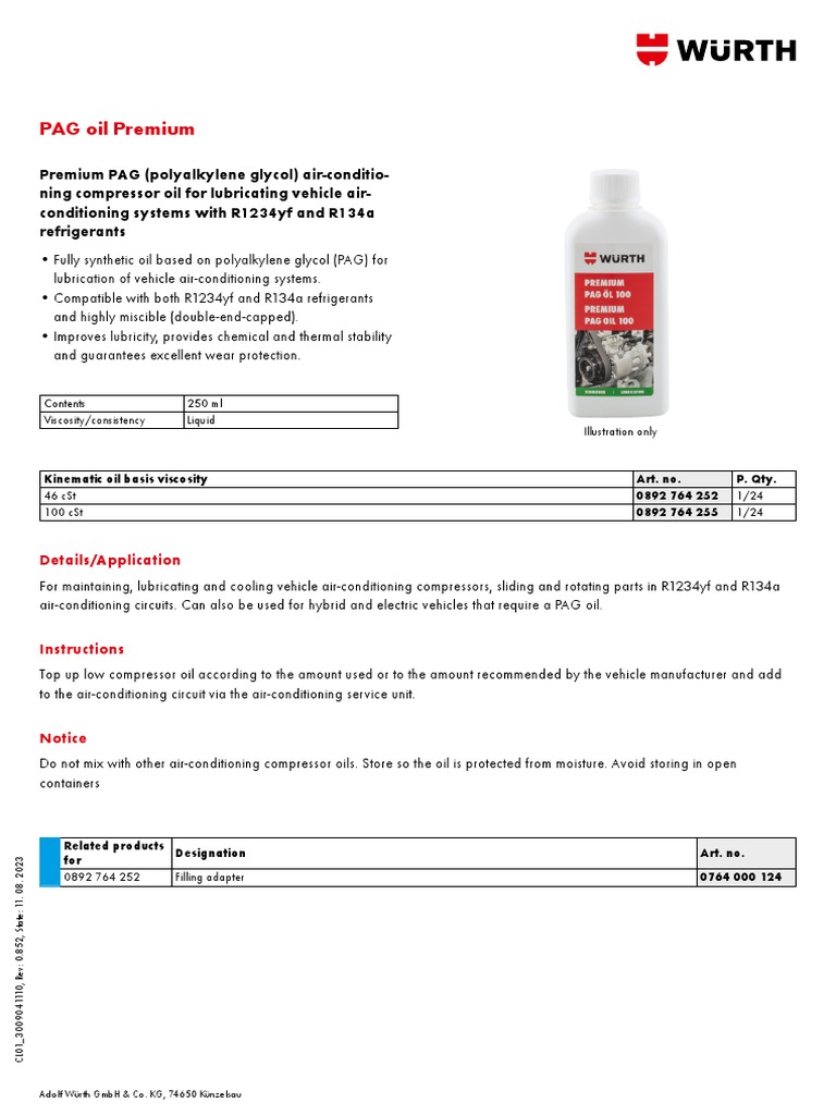 Premium PAG Oil for Vehicle A/C Systems | PDF