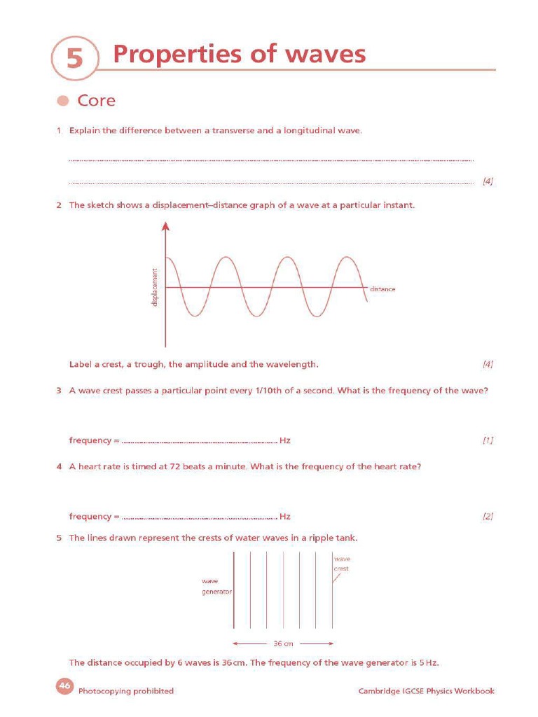 Properties of Waves (General) (From Workbook of IGCSE Hodder Education ...