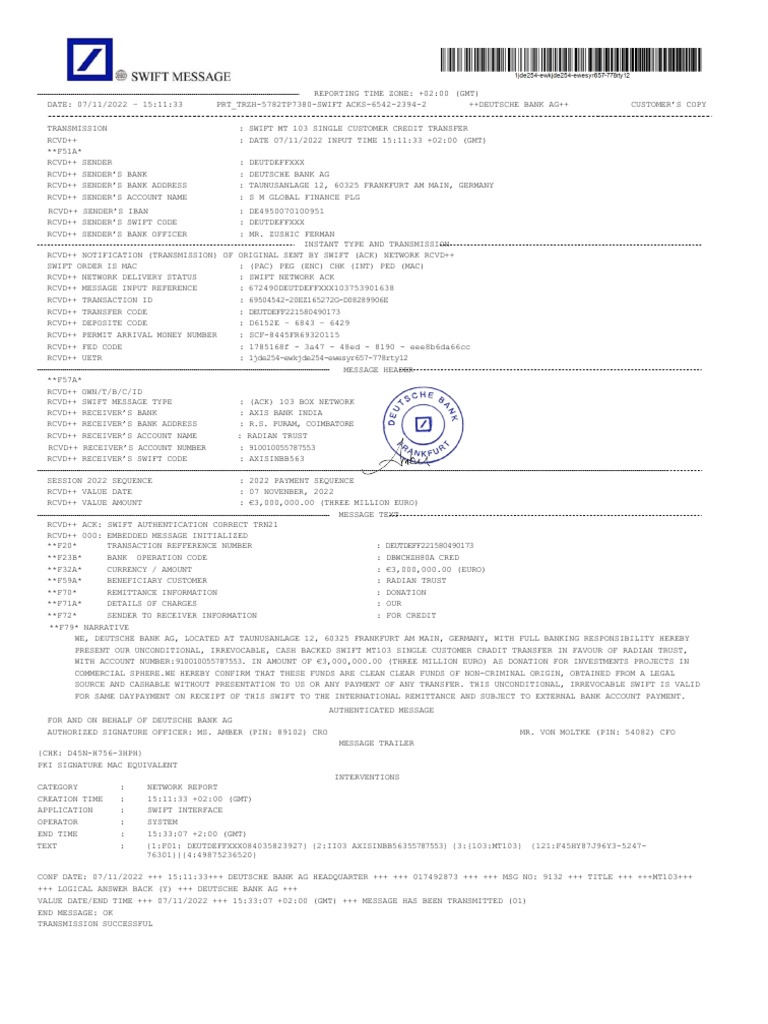 Report Mt103 Axisindia | PDF