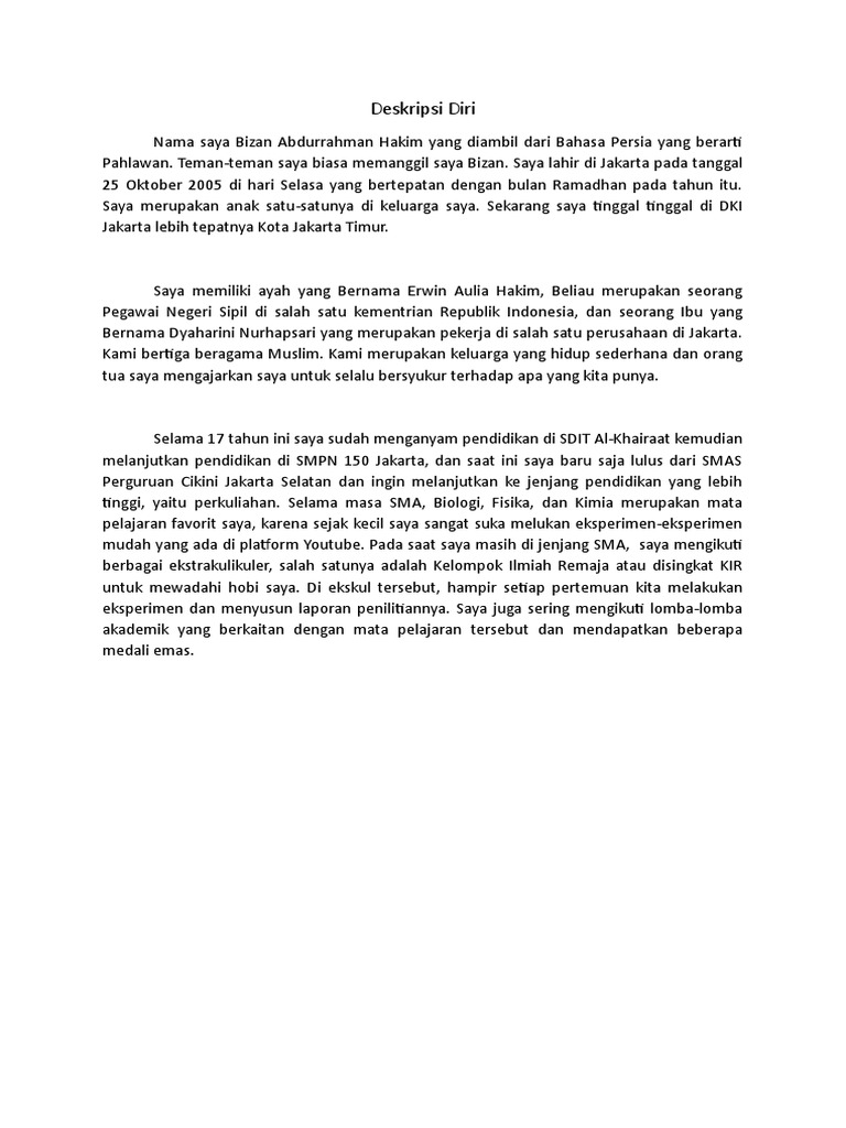 Deskripsi Diri ITS | PDF | Kesehatan Holistik