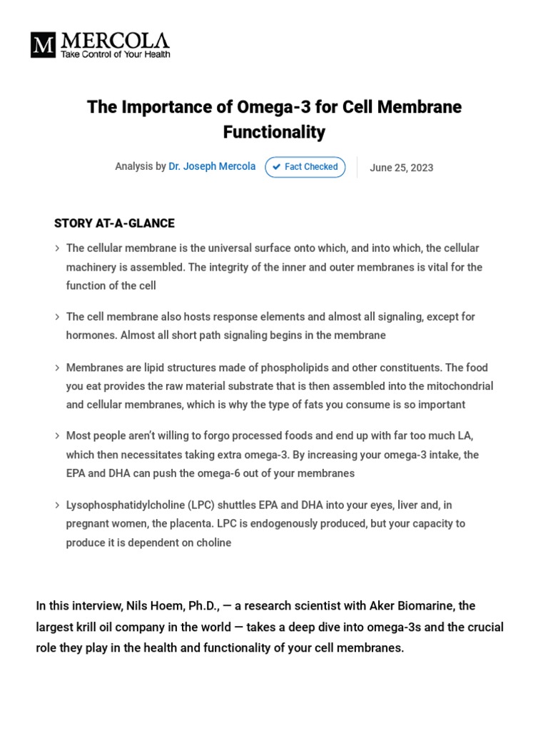 Nils Hoem Omega 3 Cell Membrane PDF | Download Free PDF | Omega 3 Fatty Acid | Fish Oil