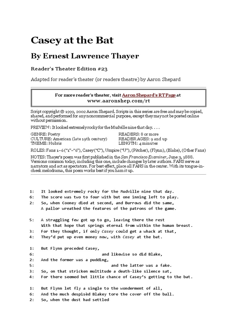 RTE #23 - Casey at The Bat (Ernest Lawrence Thayer) | PDF | Art | Poetry