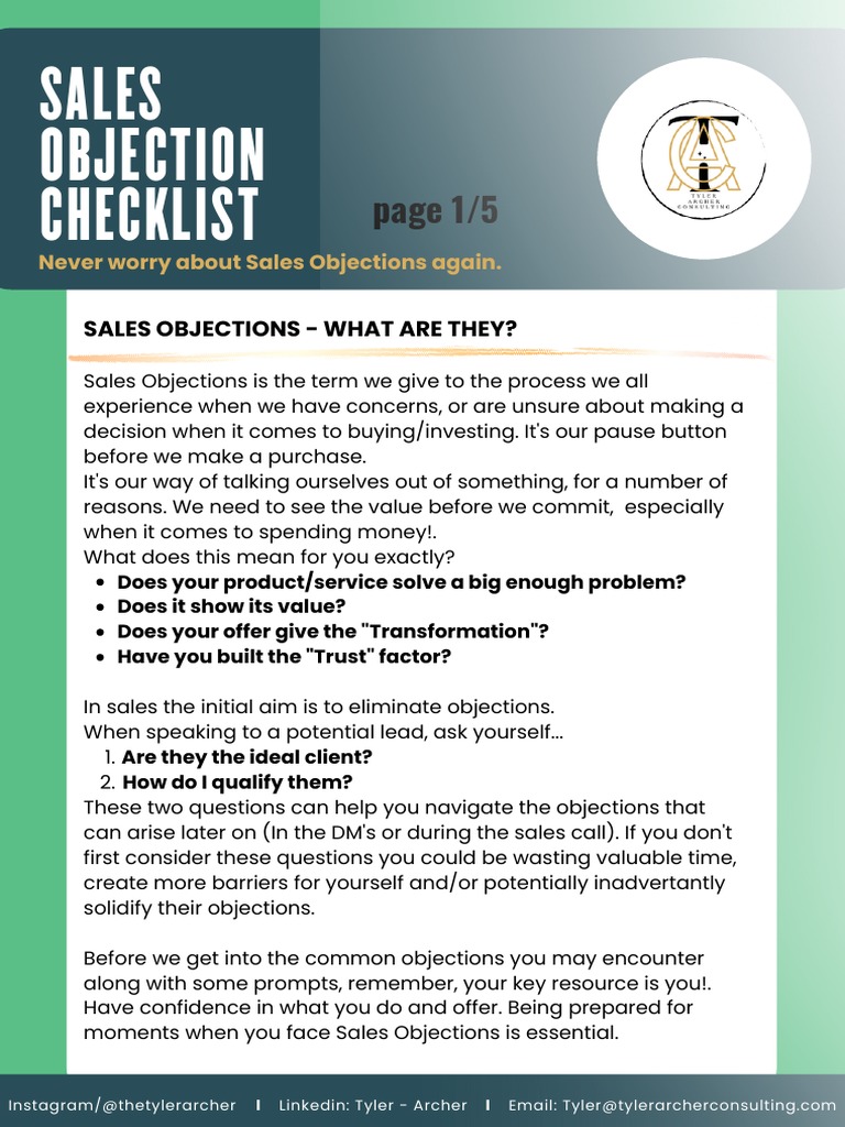 Sales Objection Checklist. | PDF | Psychology | Cognition