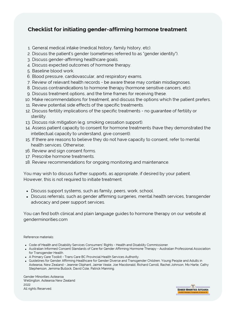 Checklist For Initiating Gender Affirming Hormone Treatment 1 | PDF ...