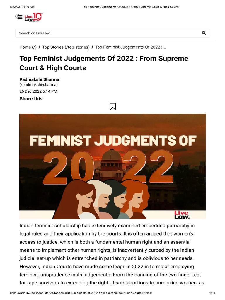 Recent Feminist Judgments | PDF | Supreme Court Of India | Judgment (Law)