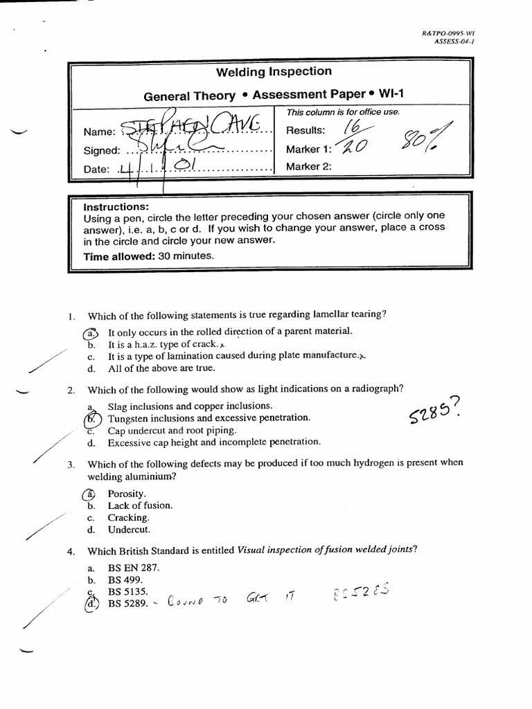 Welding Inspection Theory MCQ Questions | PDF