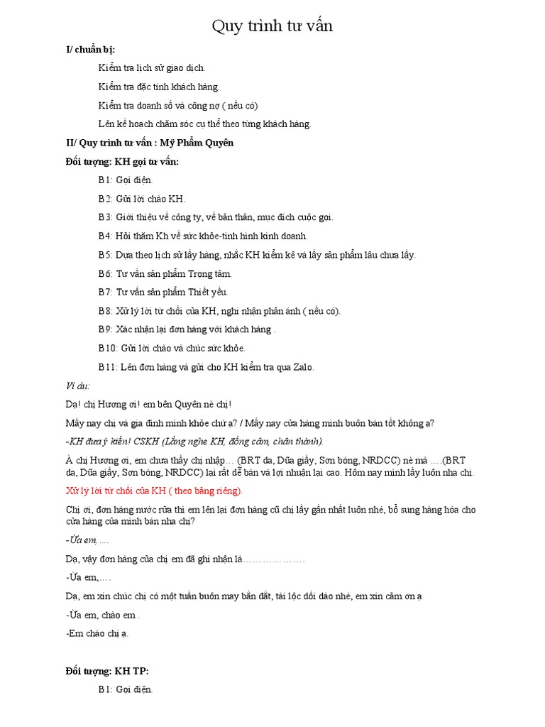 Quy trình tư vấn-BP.CSKH | PDF