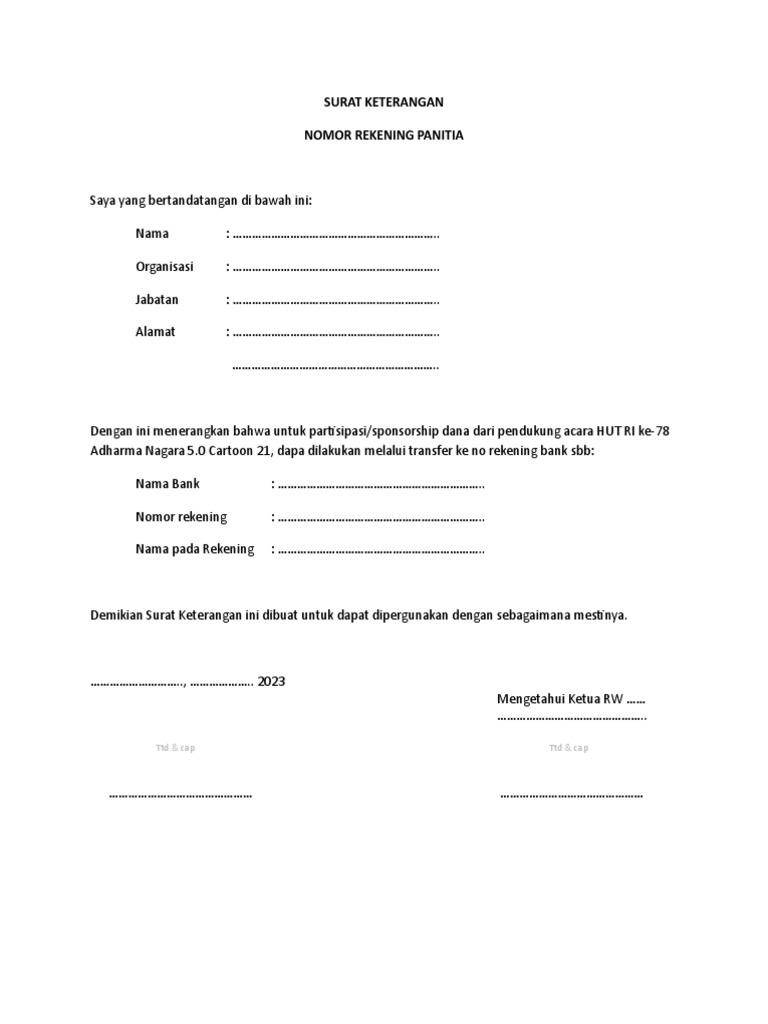 SURAT KETERANGAN NO REK | PDF