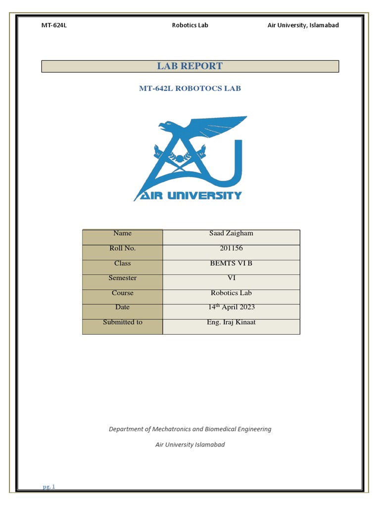 Robotics Lab LAB 6 Saad Zaigham 201156 | PDF | Technology & Engineering