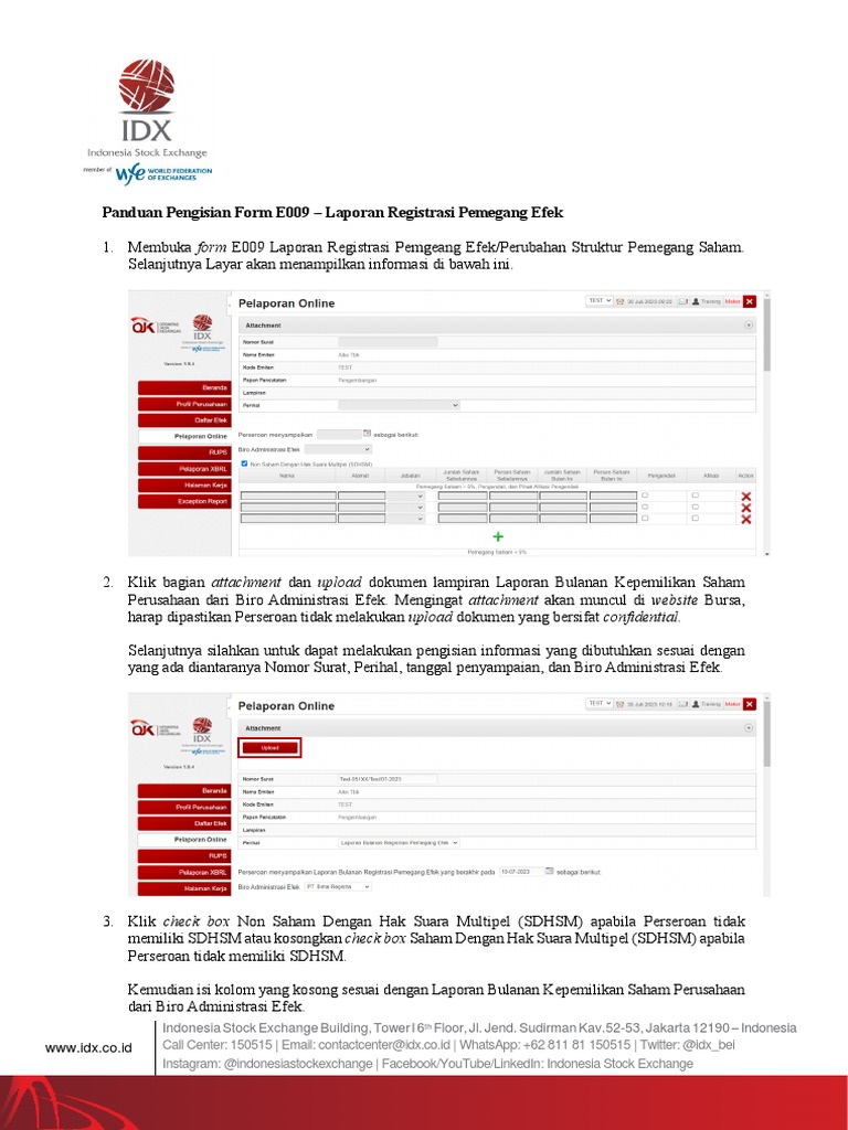 Lampiran Panduan Pengisian Form E009 | PDF