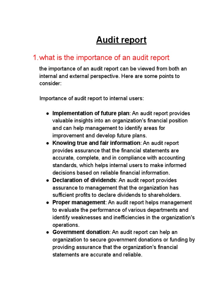 Audit Report: 1.what Is The Importance of An Audit Report | PDF | Audit ...