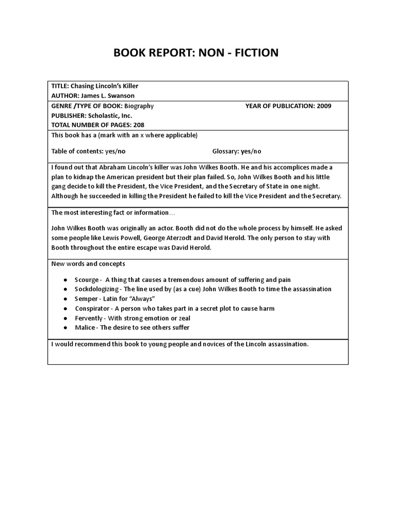 Book Report - Non - Fiction | PDF