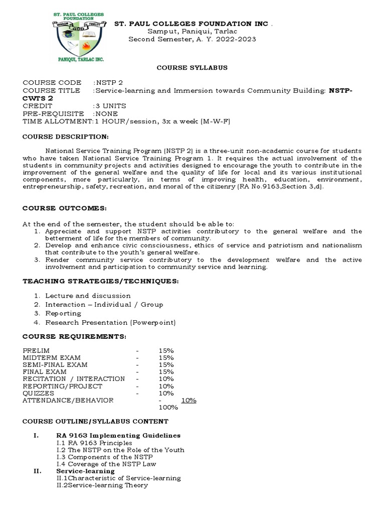 NSTP-2-SYLLABUS-SECON-SEM (1) | PDF