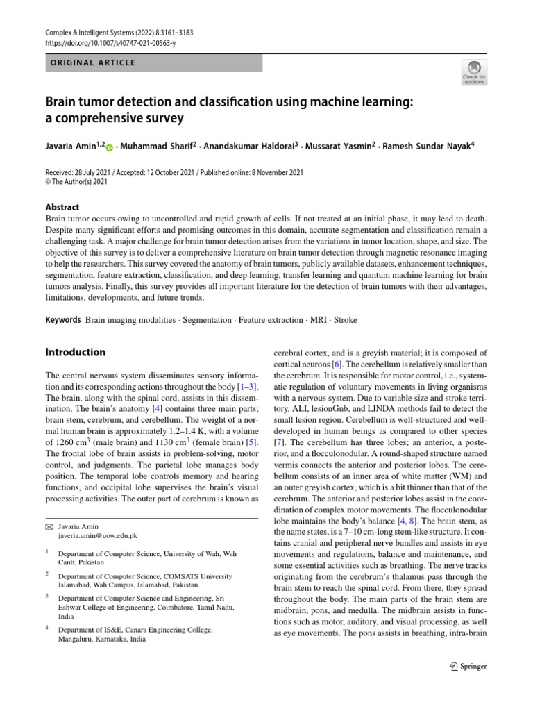 Brain Tumor Detection and Classification Using Machine Learning: A Comprehensive Survey | PDF ...