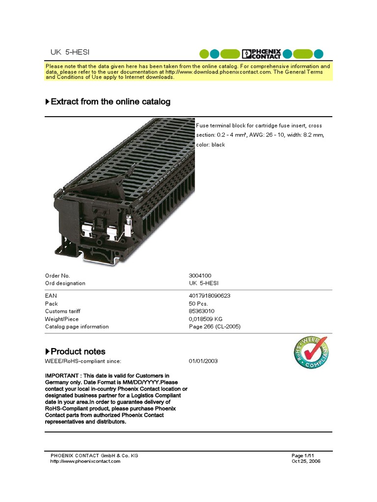 Phoenix Uk5-Hesi | PDF | Fuse (Electrical) | Manufactured Goods