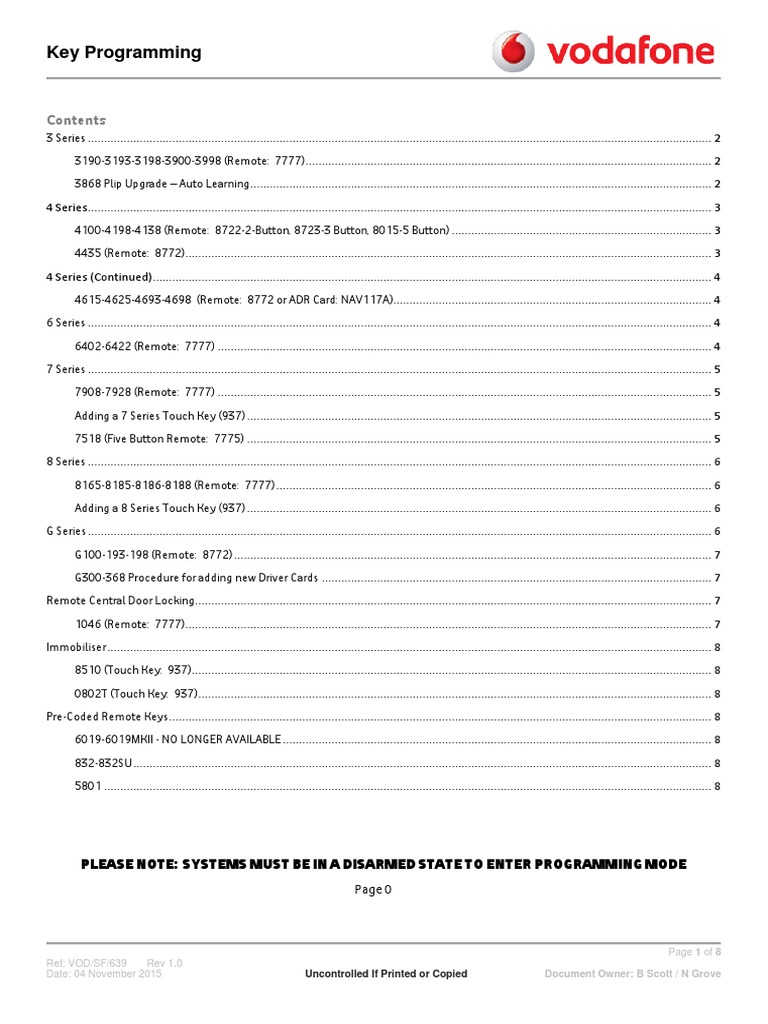 Key Programming: Please Note: Systems Must Be in A Disarmed State To Enter Programming Mode ...