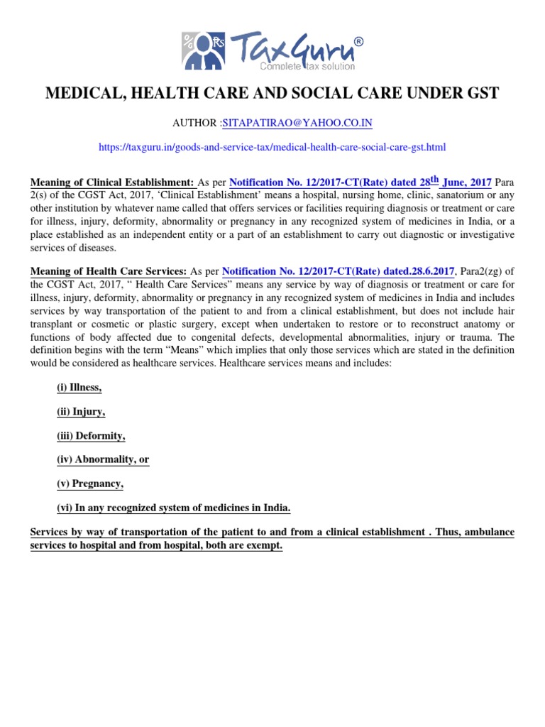 GST Implications on Healthcare | PDF