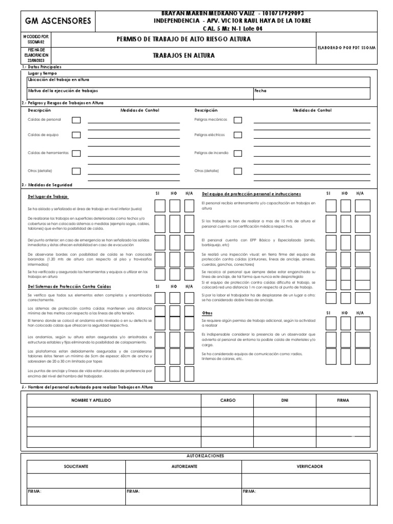 Modelo de Permiso de Trabajo | PDF