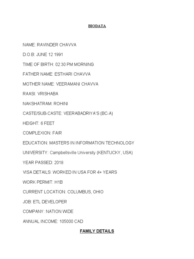 Ravinder Biodata | PDF