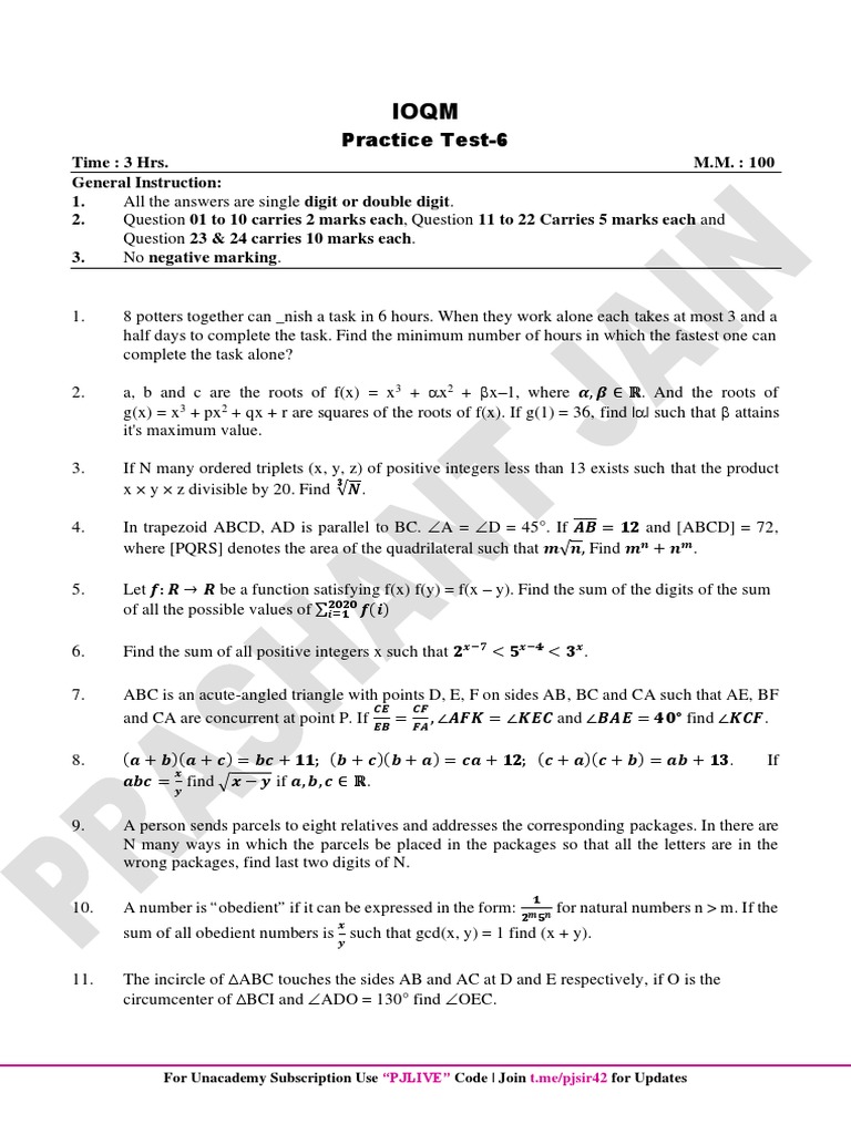 IOQM Test 6 | PDF