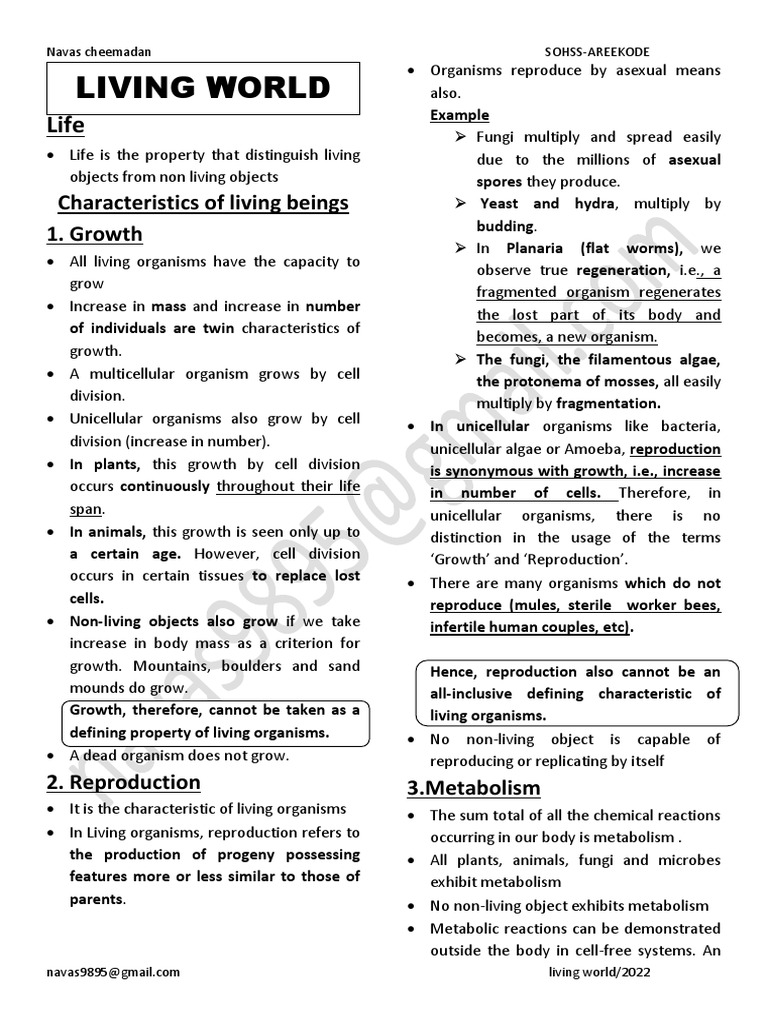 Living World: Characteristics of Living Beings 1. Growth | PDF ...