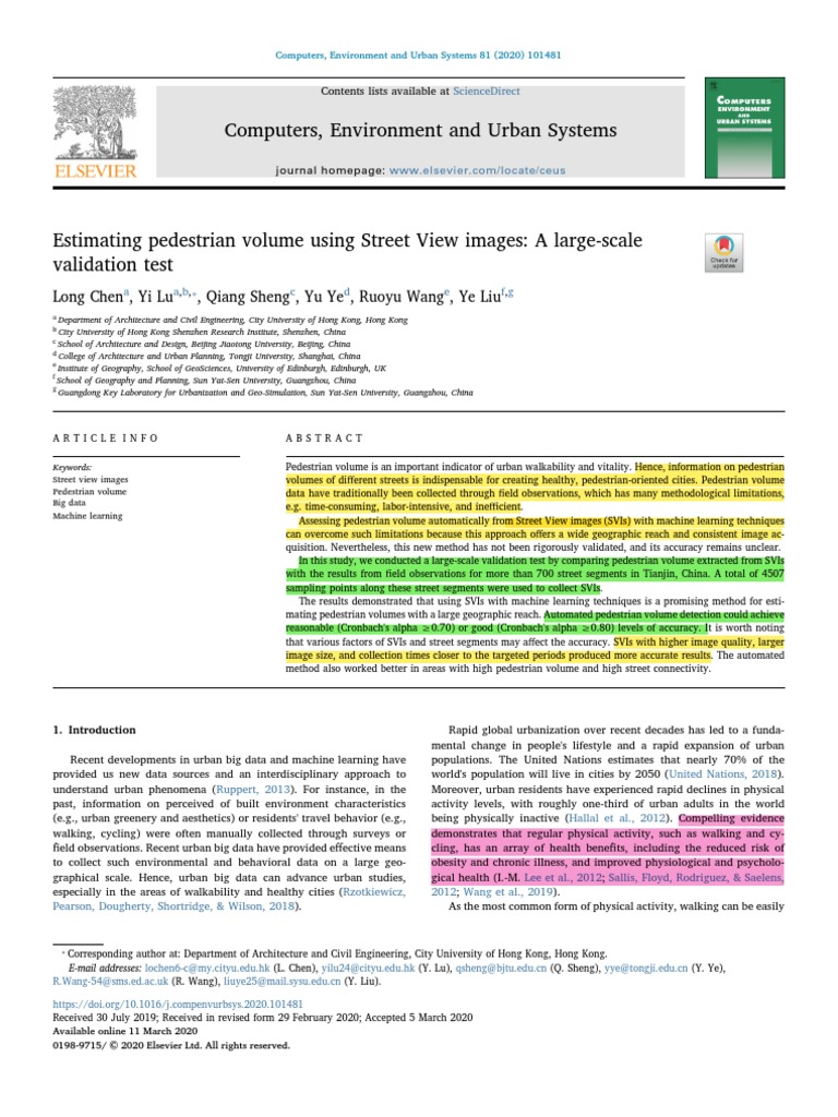 Estimating Pedestrian Volume Using Street View Images A Large-Scale ...