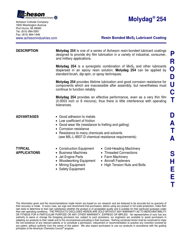 Acheson Colloids Molydag254 | PDF