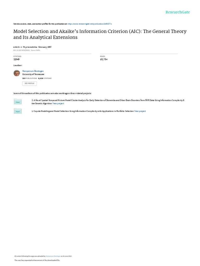 Model Selection And Akaikes Information Criterion Pdf Fixed Effects Model Estimator