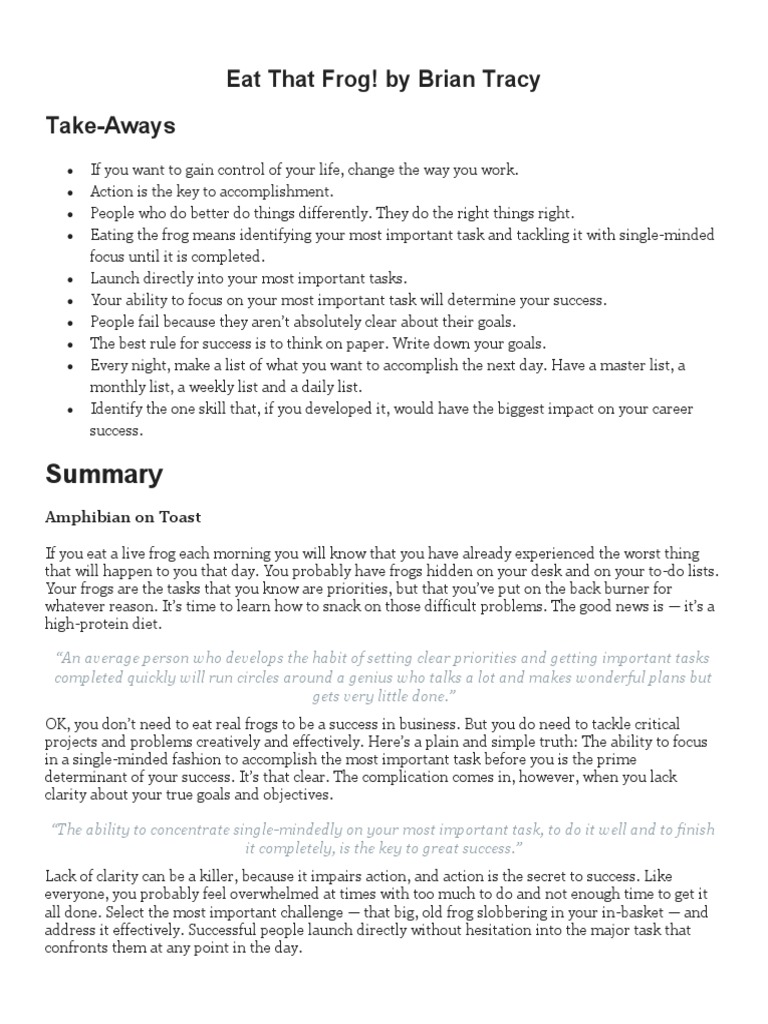 Eat That Frog: Master Time Management | PDF | Self-Improvement