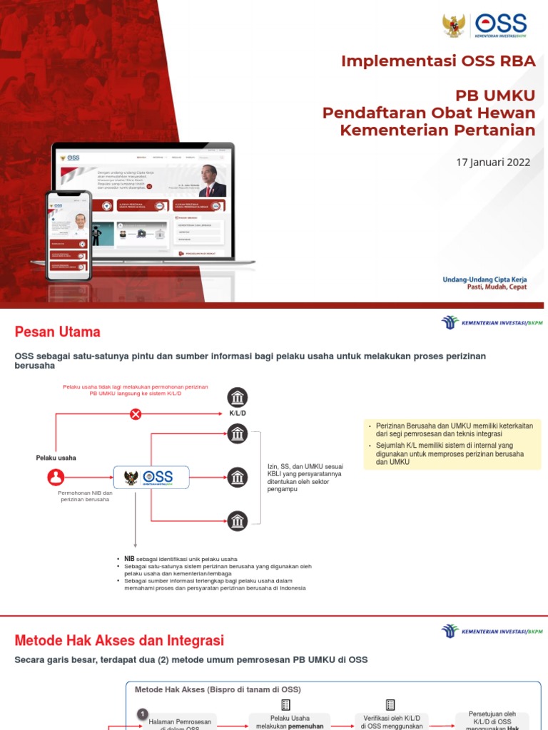 Implementasi OSS RBA PB UMKU Pendaftaran Obat Hewan | PDF
