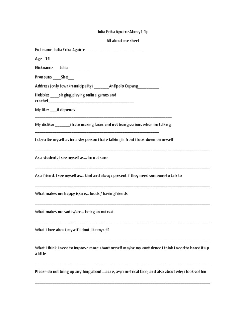 #AllAboutMe Sheet 2092385993 | PDF | Self-Improvement